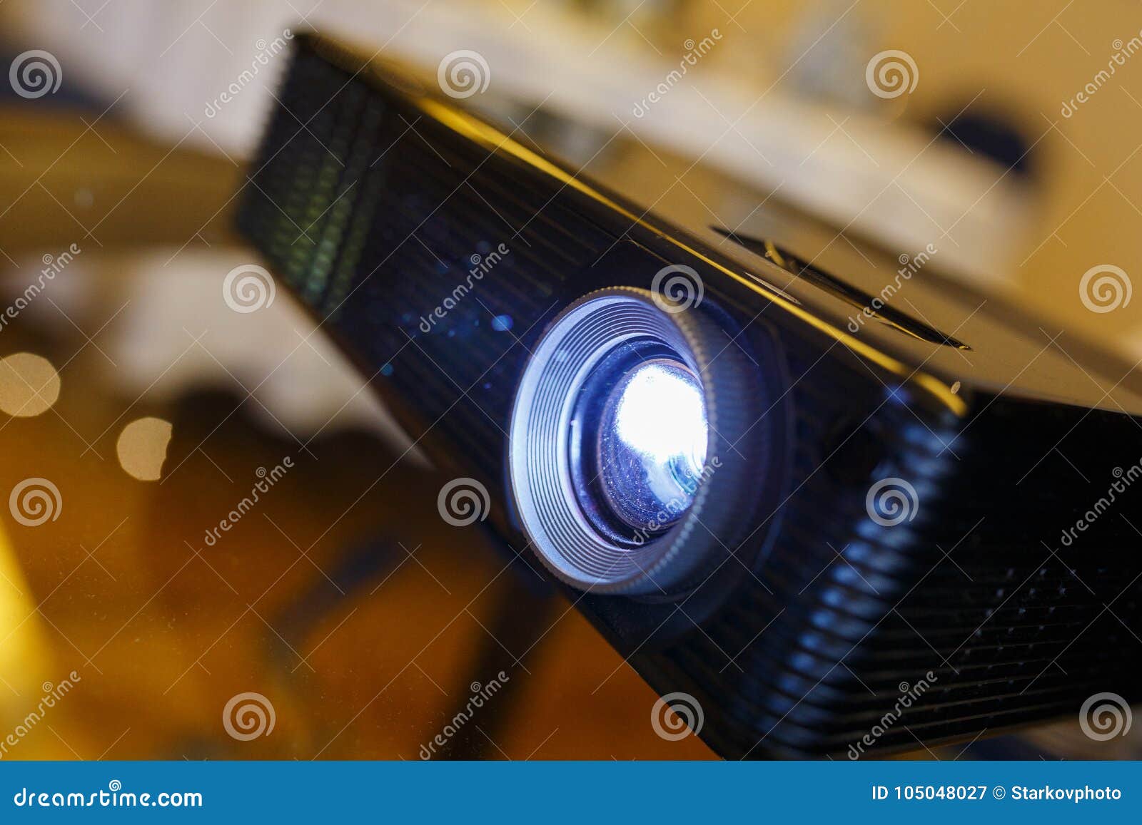 Black Projector on the Table Prepared To Broadcast Video and ...
