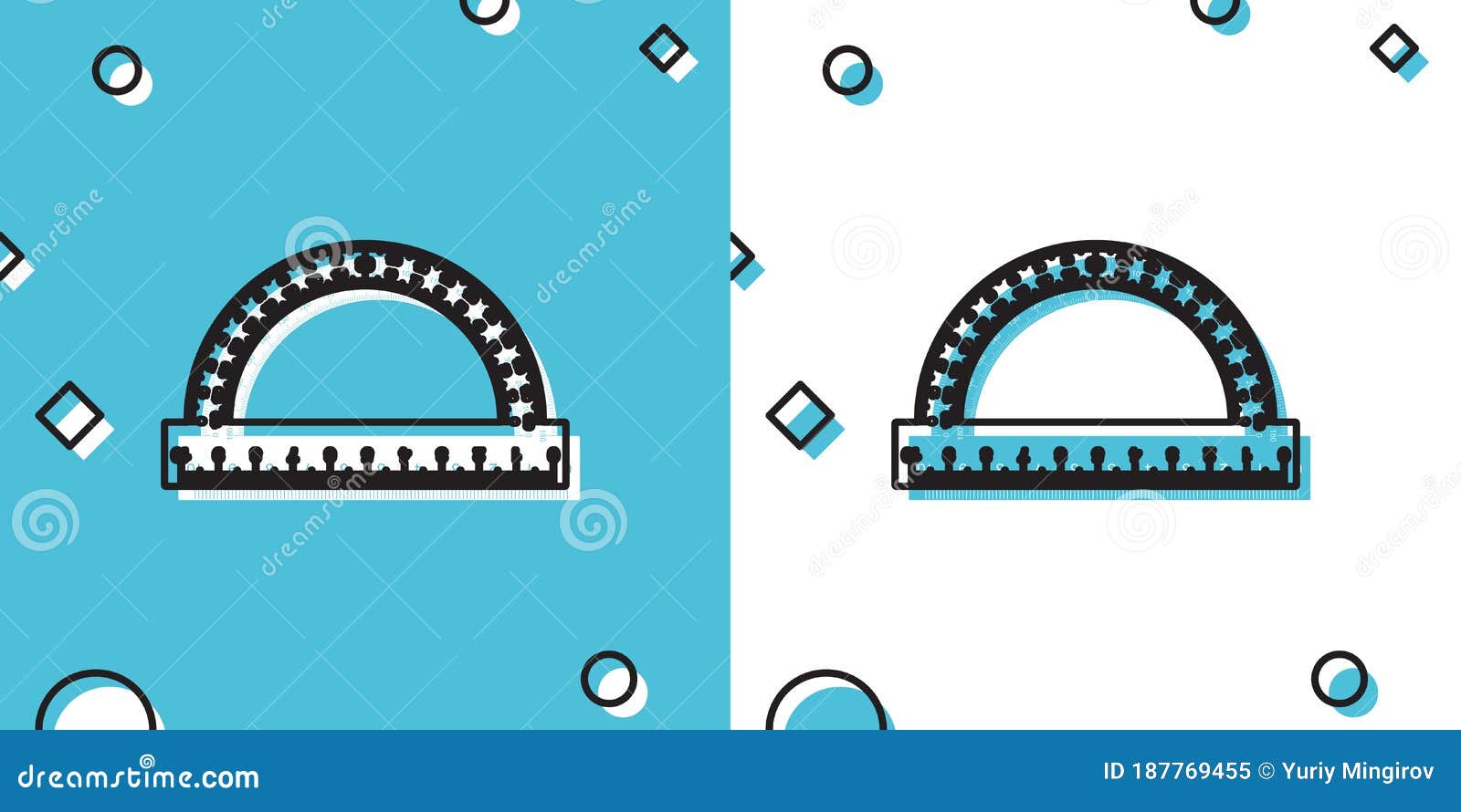Black Protractor Grid for Measuring Degrees Icon Isolated on Blue and ...