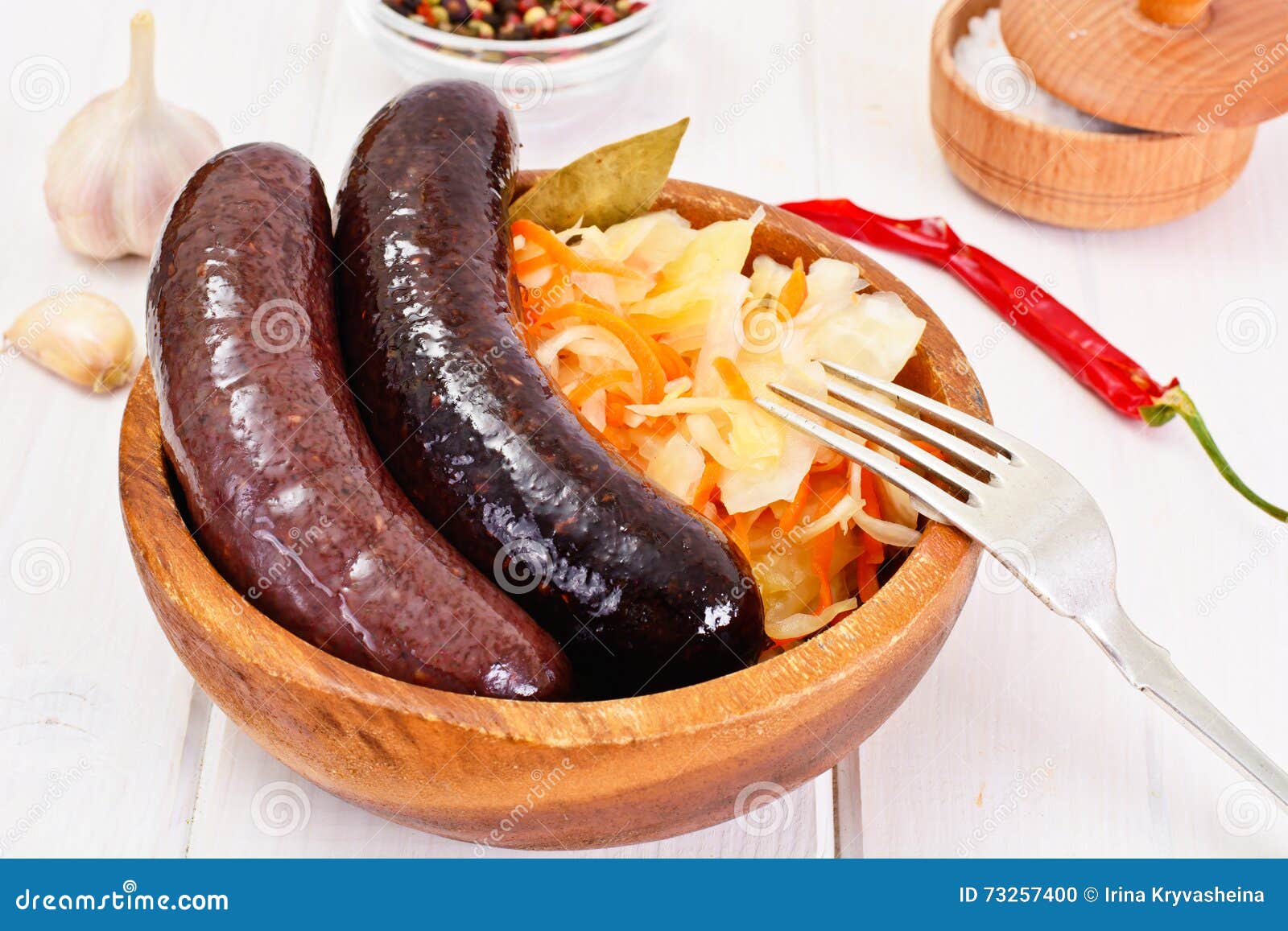 Black Pudding Kaszanka with Sauerkraut Stock Photo - Image of cuisine, roasted: 73257400