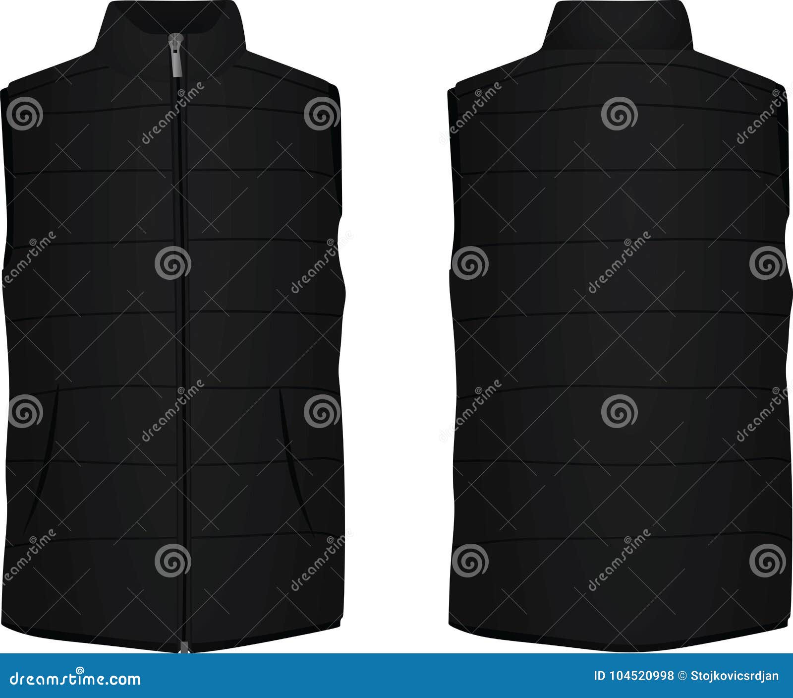 Black Puffer Jacket Mockup Set, Vector Isolated Illustration. Realistic ...
