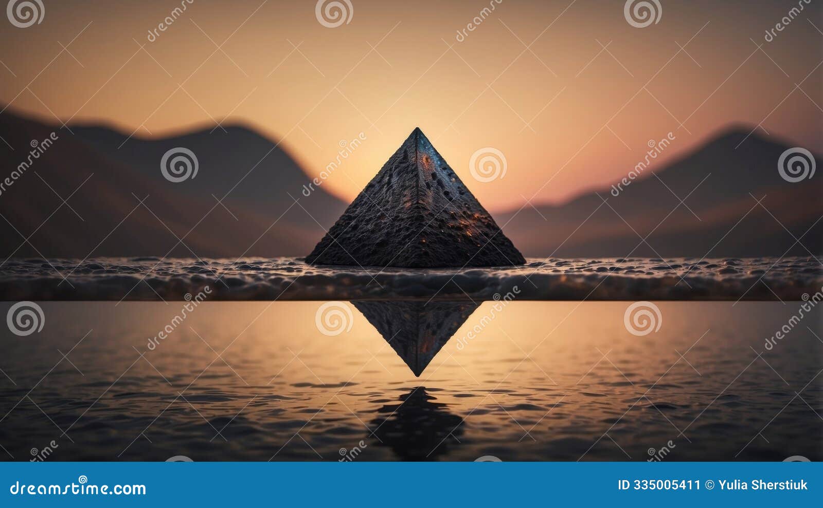 A Black Pyramid Shaped Object Floating on Top of a Body of Magma. Stock ...