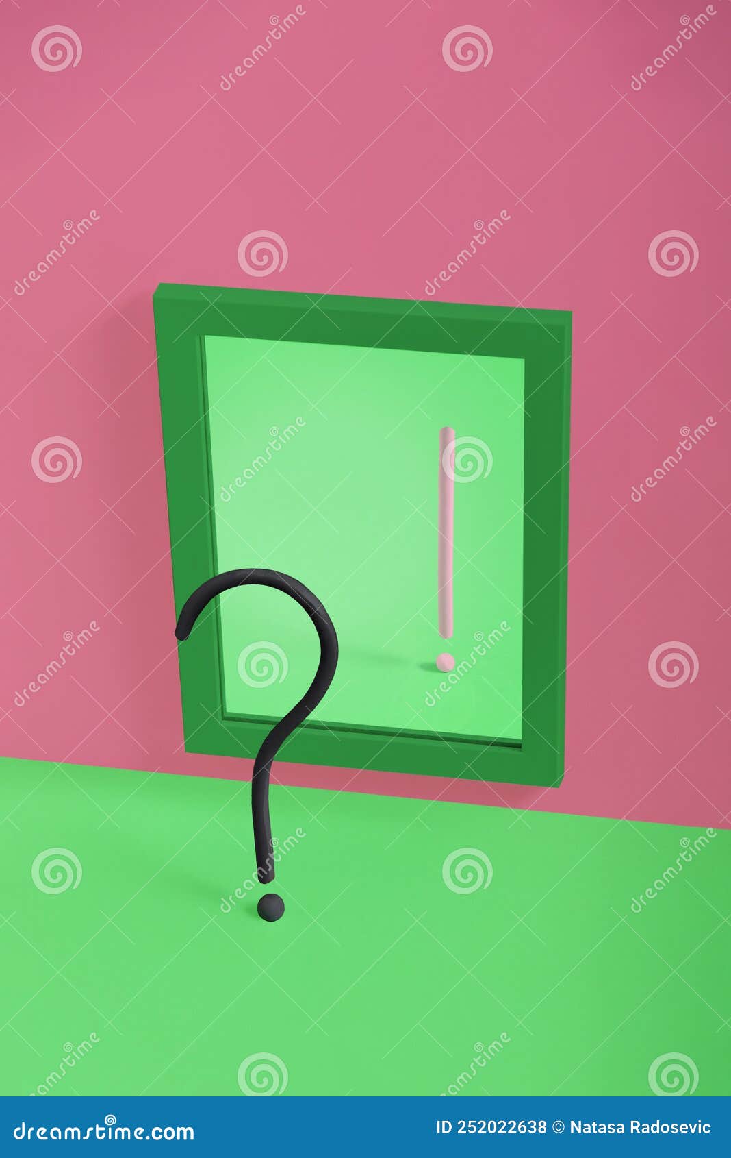 Black Question Mark and Pink Exclamation Mark in Mirror on Pink and ...