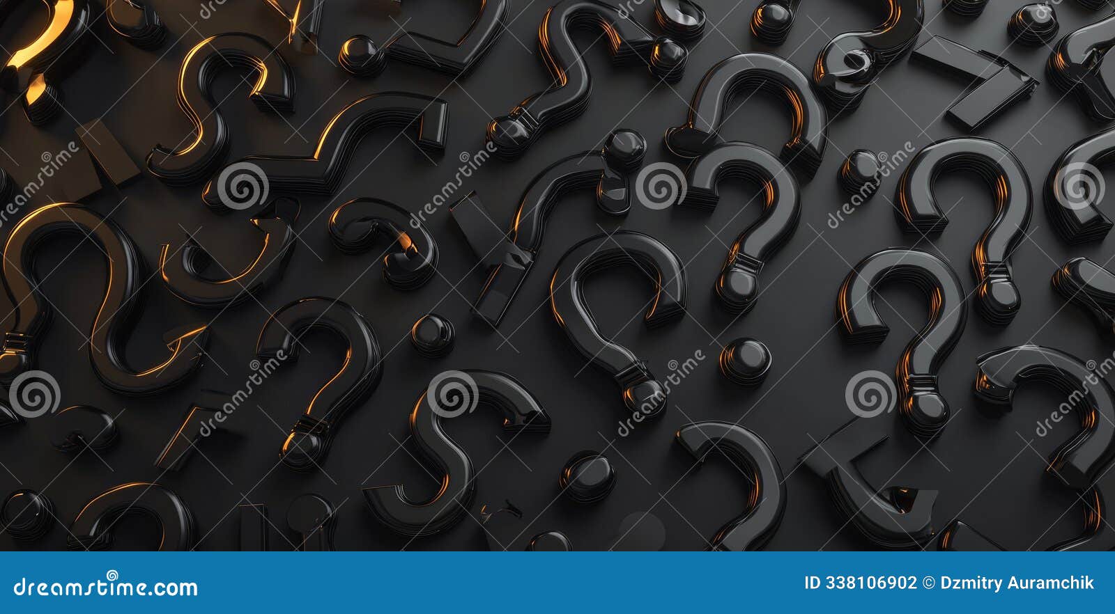 Black Question Mark Symbols on a Dark Background - 3D Illustration ...