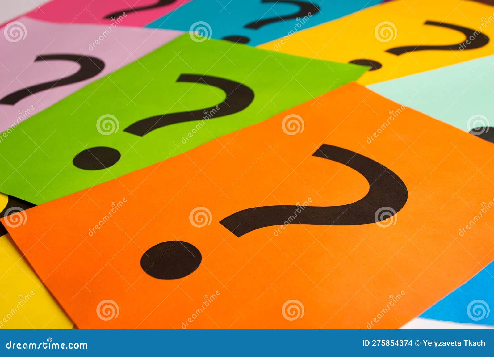 Black Question Marks on the Colored Papers Stock Photo - Image of black ...
