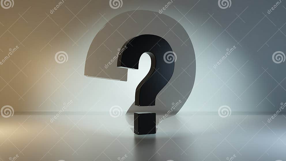 Question Marks Under Spot Light Concept in Empty Room 3D Rendering ...