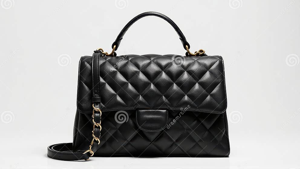 Black Quilted Leather Handbag with Chain Strap Stock Illustration ...
