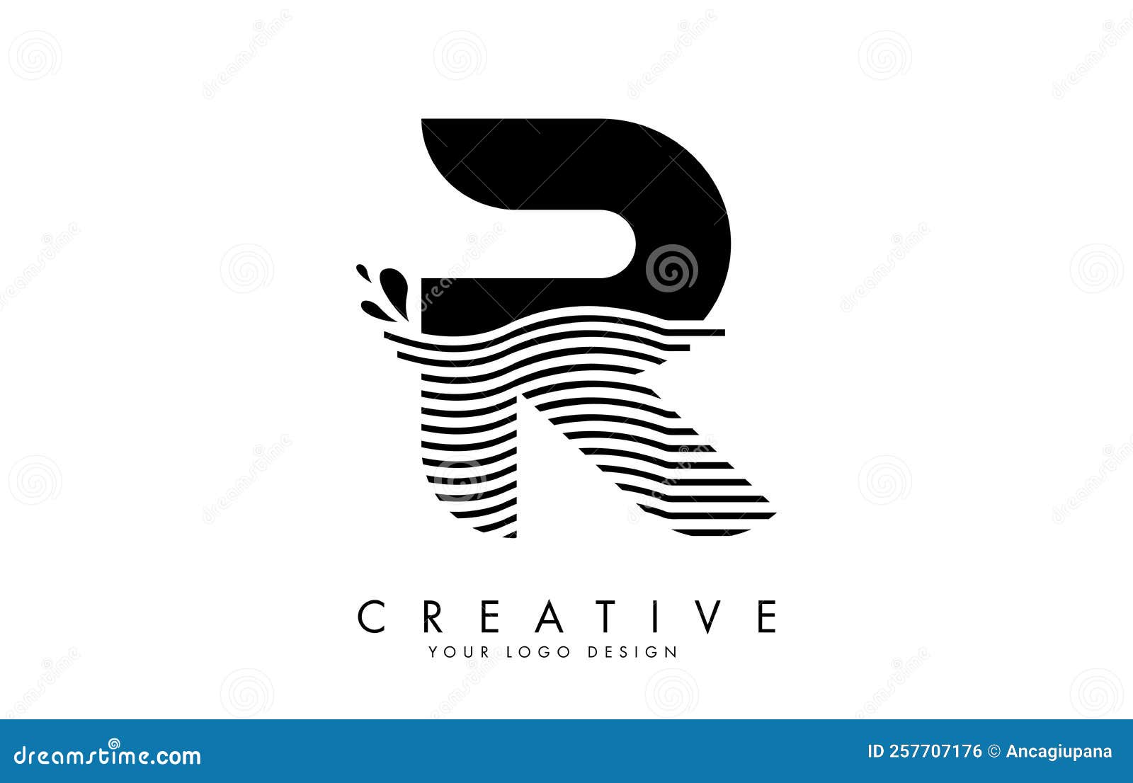 Black R Letter Logo with Waves and Water Drops Design Stock Vector ...