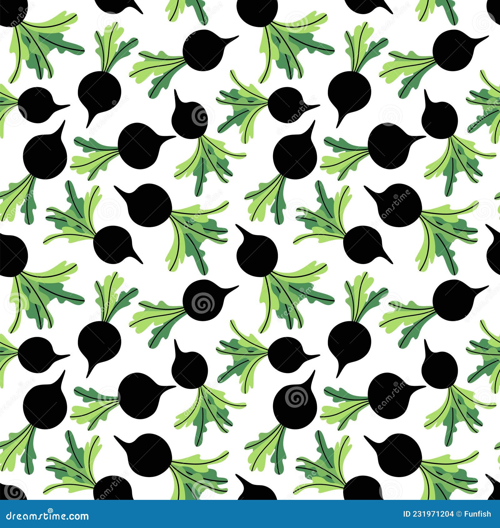 Black Radish with Leaves on White Seamless Pattern Vector. Hand-drawn ...