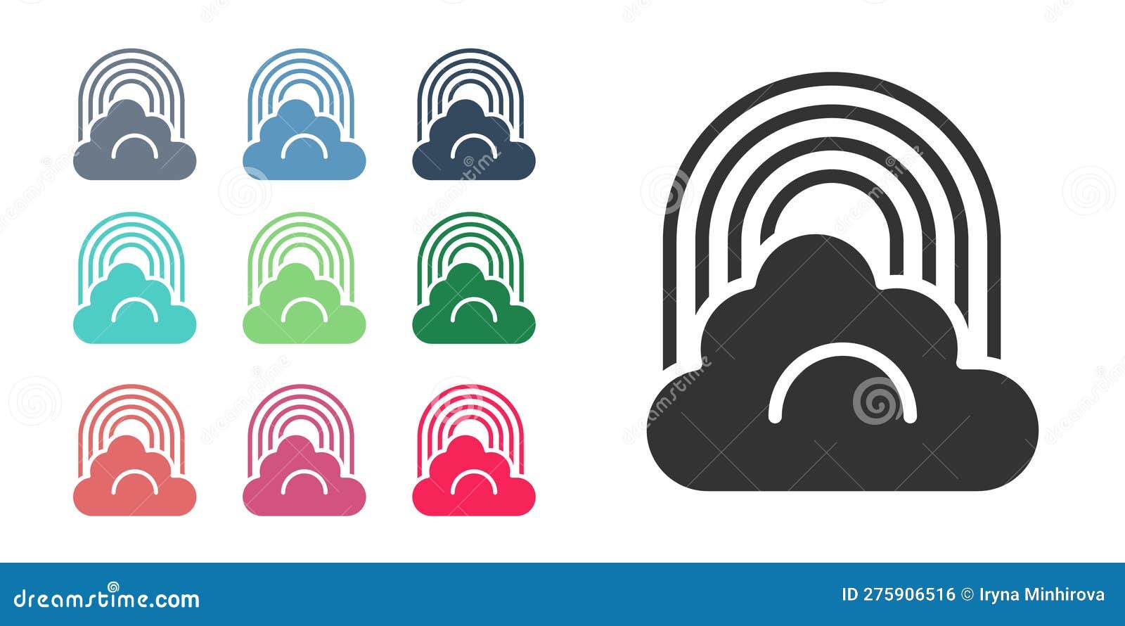 Black Rainbow with Cloud Icon Isolated on White Background. Set Icons ...