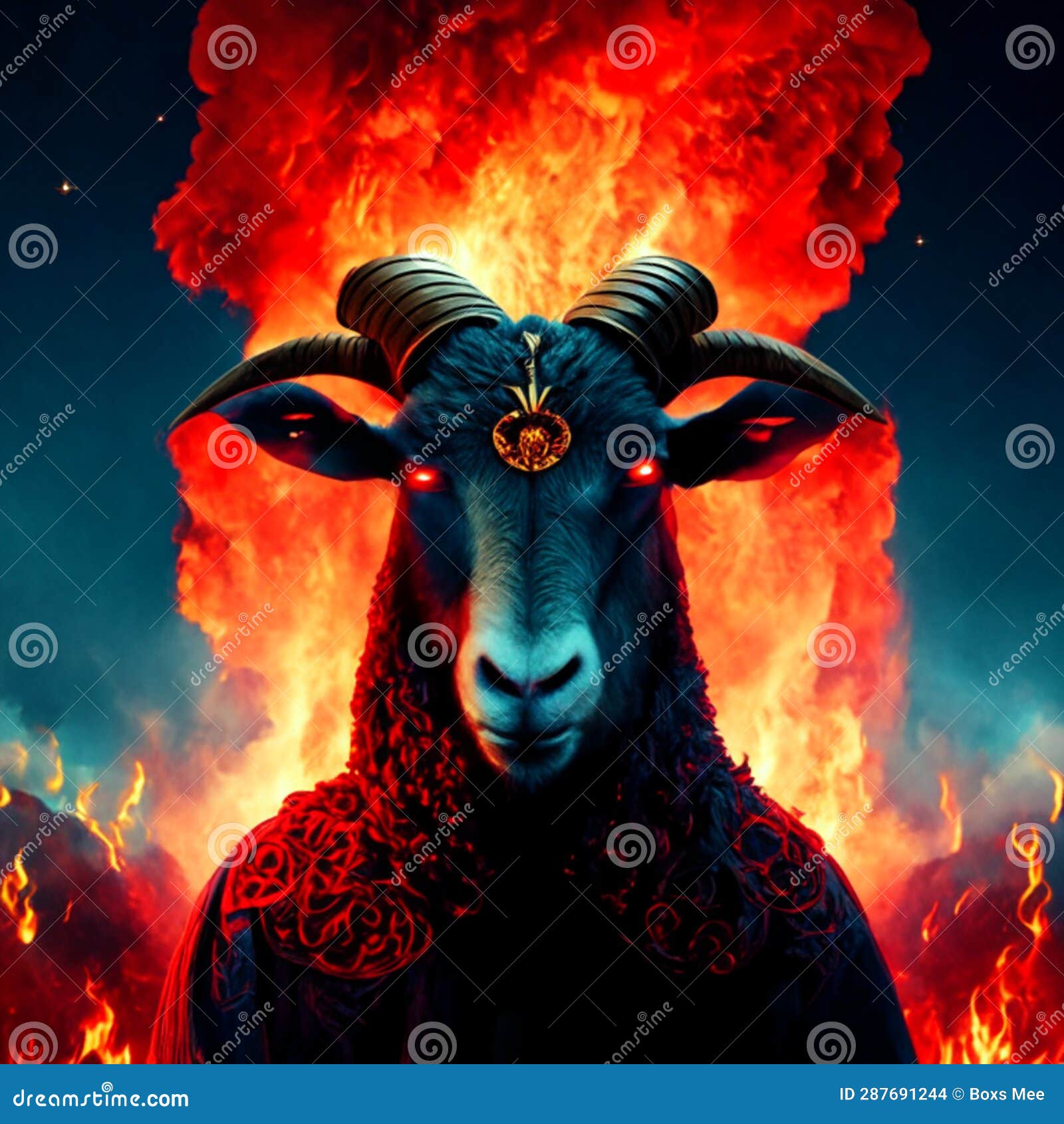 Black Ram on Fire Background. 3d Rendering, 3d Illustration Stock ...