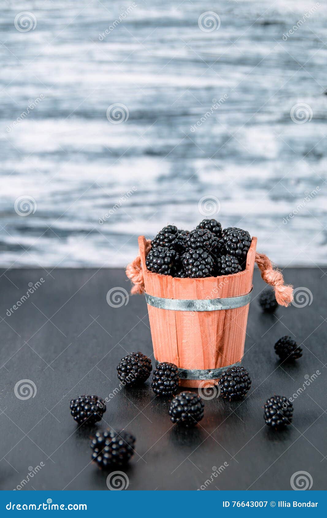 Black Raspberries in a Wooden Basket and on Table. Copy Space. Stock ...