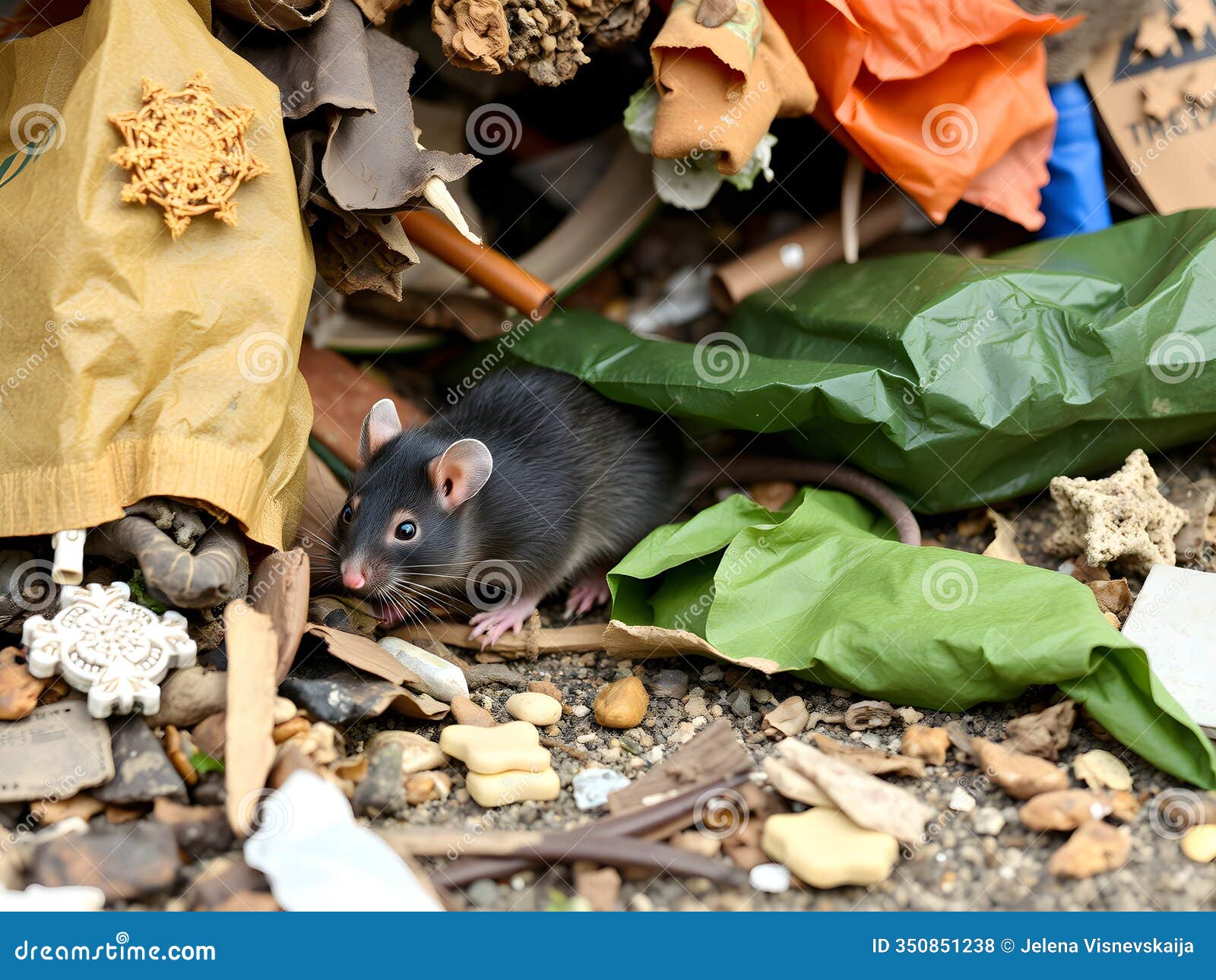 A Black Rat is in a Pile of Trash Stock Illustration - Illustration of ...