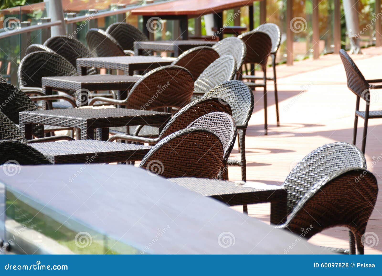 Black Rattan Table and Chair on the Terrace Stock Photo - Image of rest ...