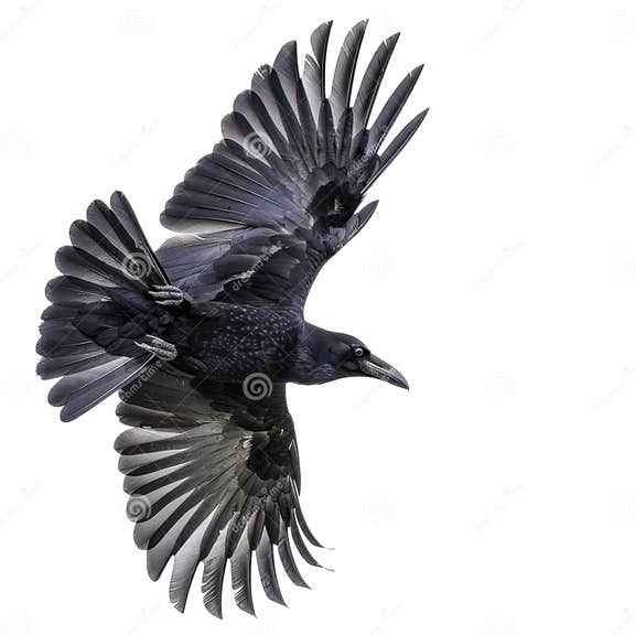 A Black Raven in Flight with Spread Wings Stock Illustration ...