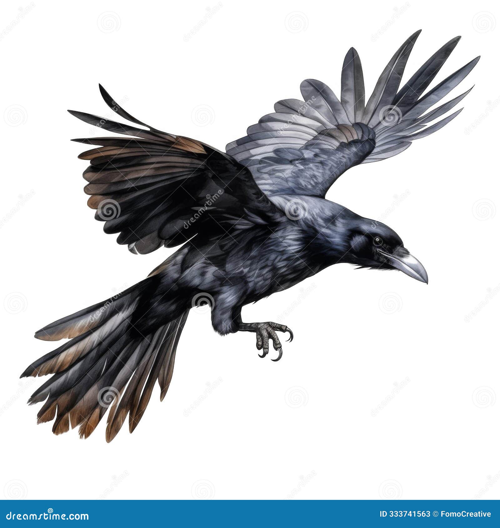 A Black Raven in Flight with Spread Wings Stock Illustration ...