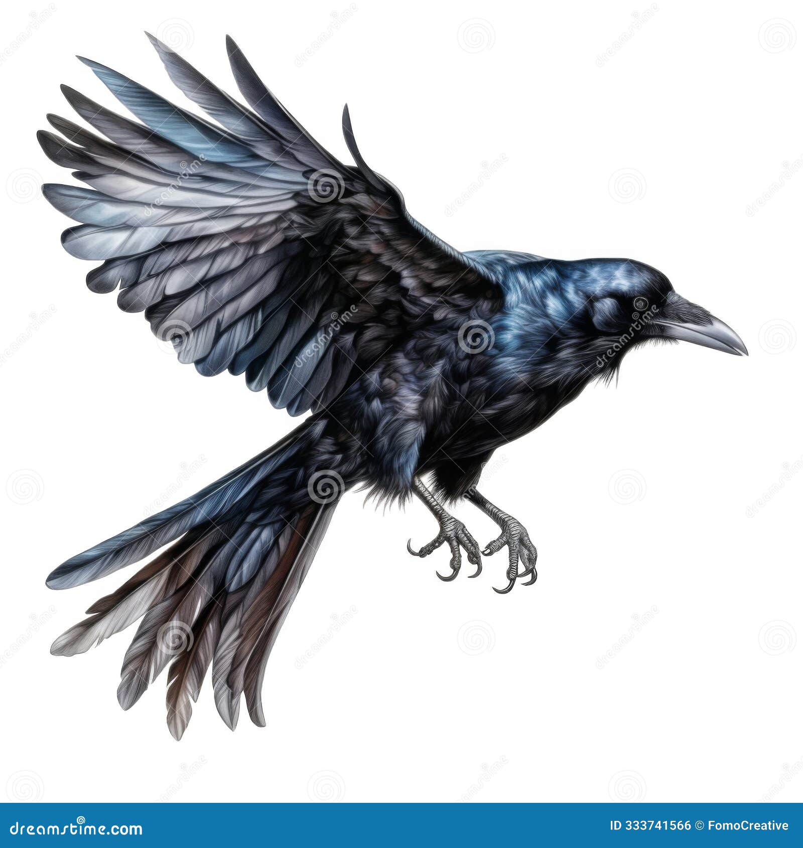 Black Raven in Flight with Spread Wings Stock Photo - Image of graphic ...