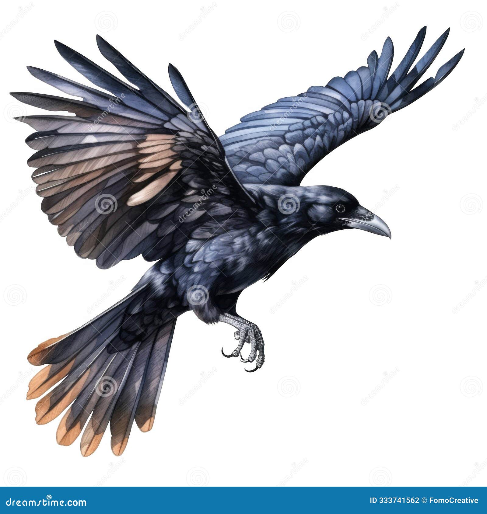 Black Raven in Flight with Spread Wings and Talons Stock Photo - Image ...