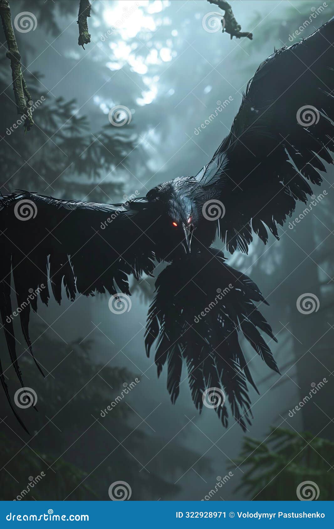 A Black Raven Flying in the Forest Stock Image - Image of eagle, bird ...