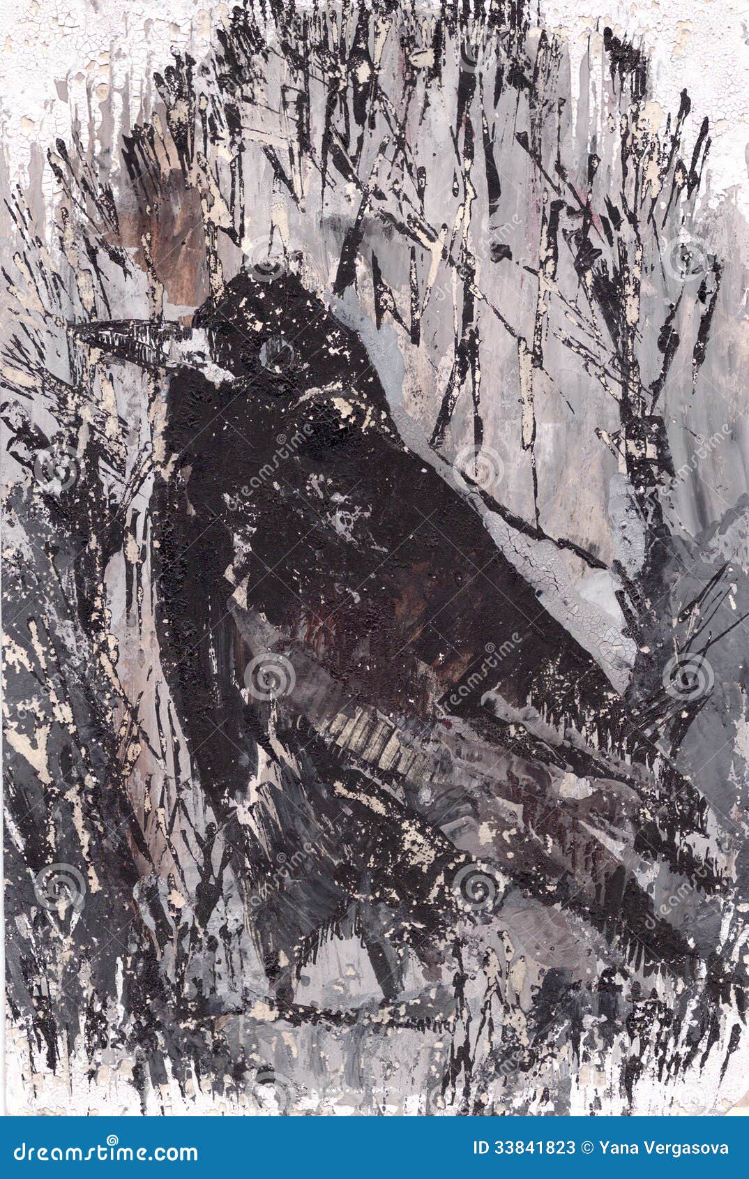 Black raven in forest stock illustration. Illustration of artwork ...