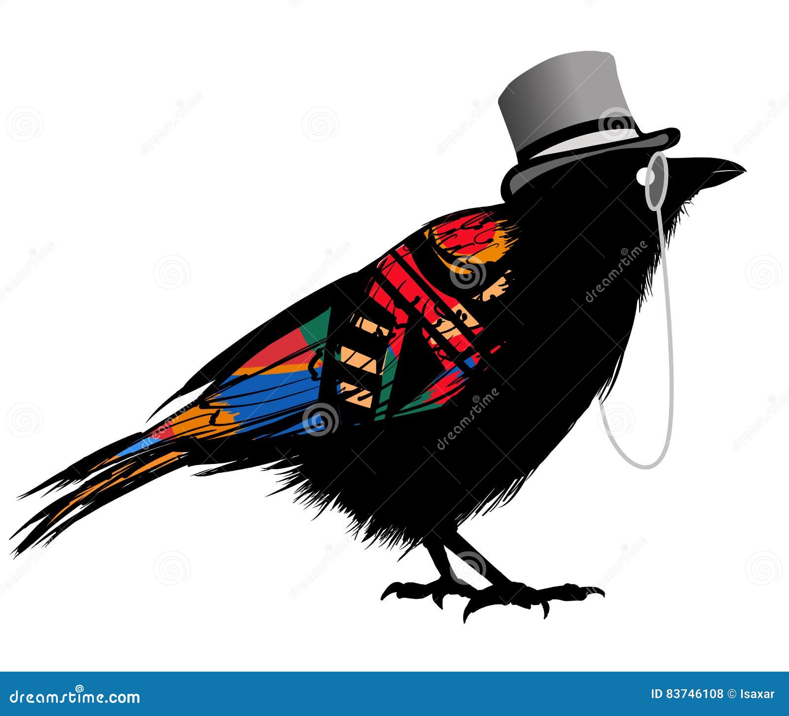 Black raven with hat stock vector. Illustration of color - 83746108