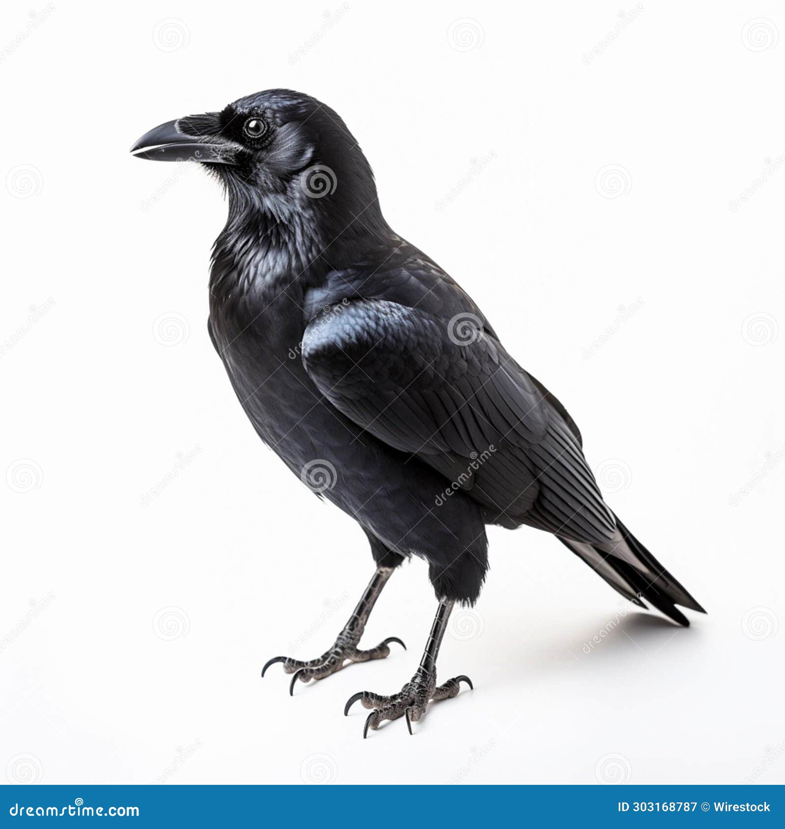 Black Raven with a Long Beak and Feet Perched on a White Background, AI ...