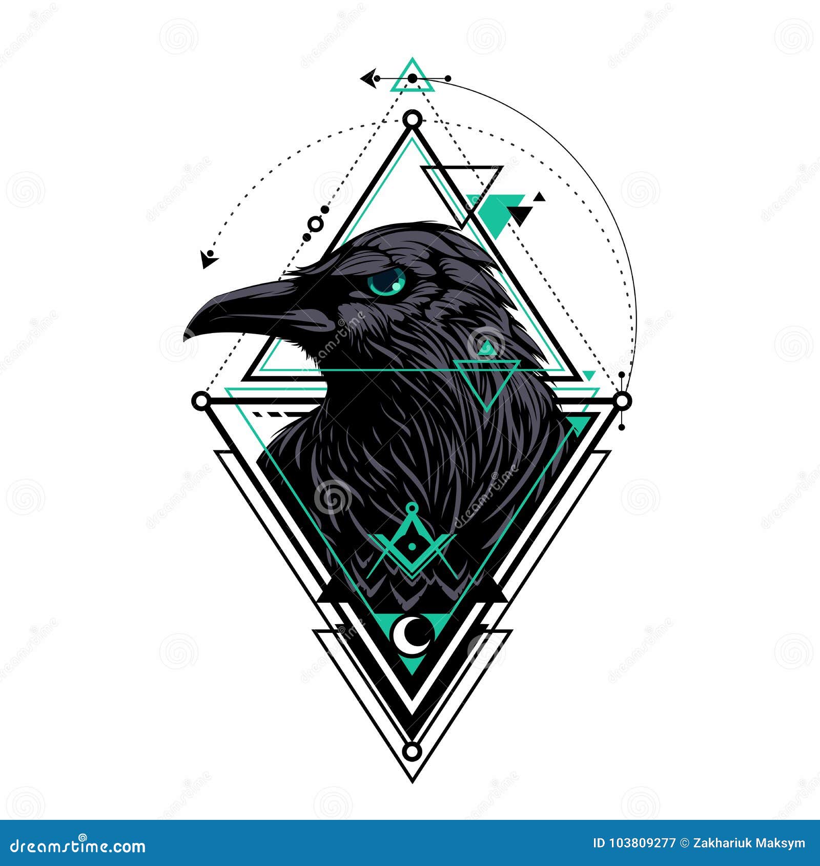 Black raven stock vector. Illustration of graphic, geometric - 103809277