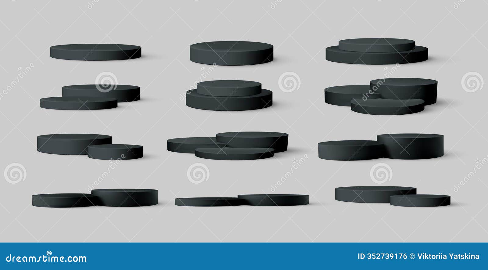 Black Realistic Empty 3d Product Podium Set Isolated on White ...
