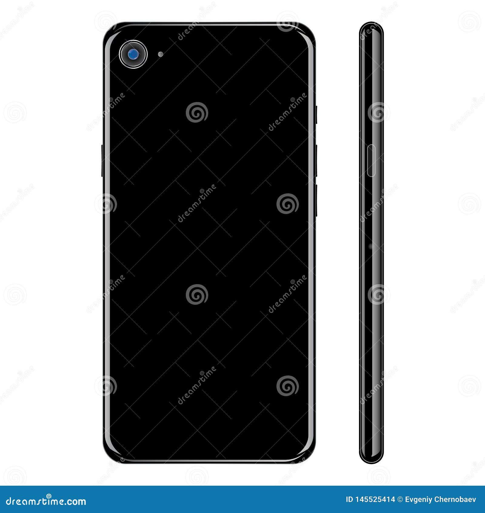 Black Realistic Glossy Smartphone, Back and Side View on White ...