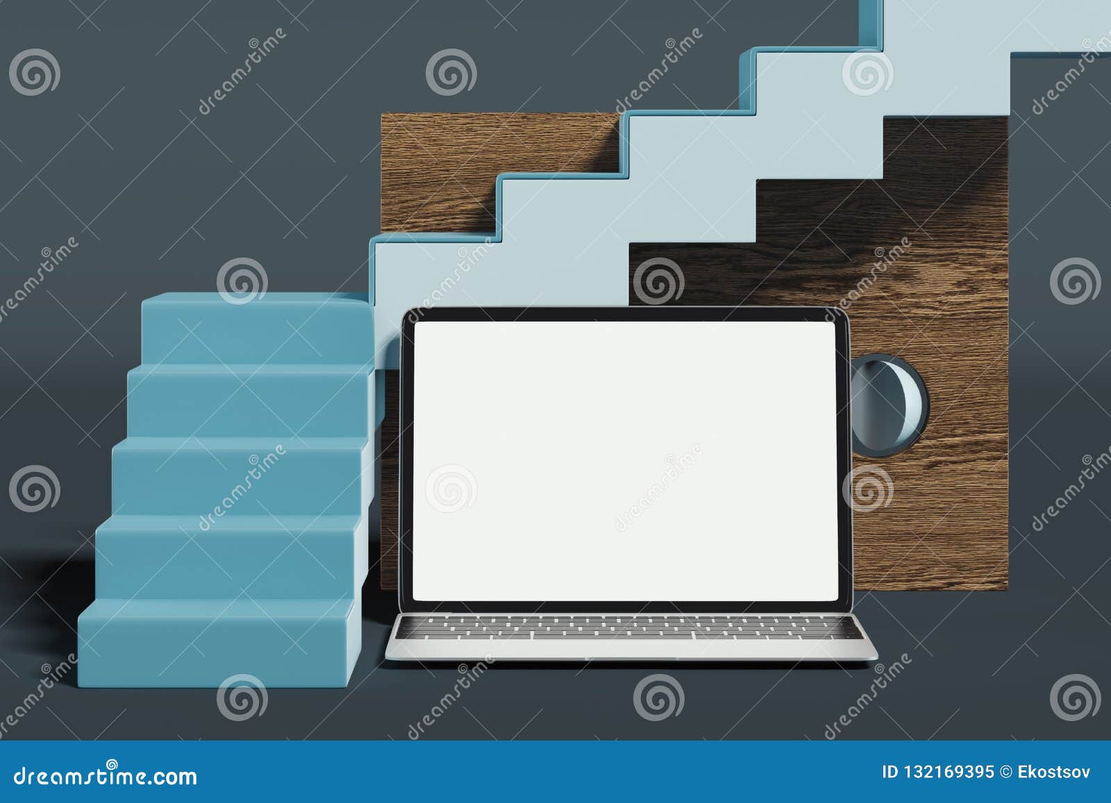 Black Realistic Modern Laptop on Abstract Geometric Background. 3d ...