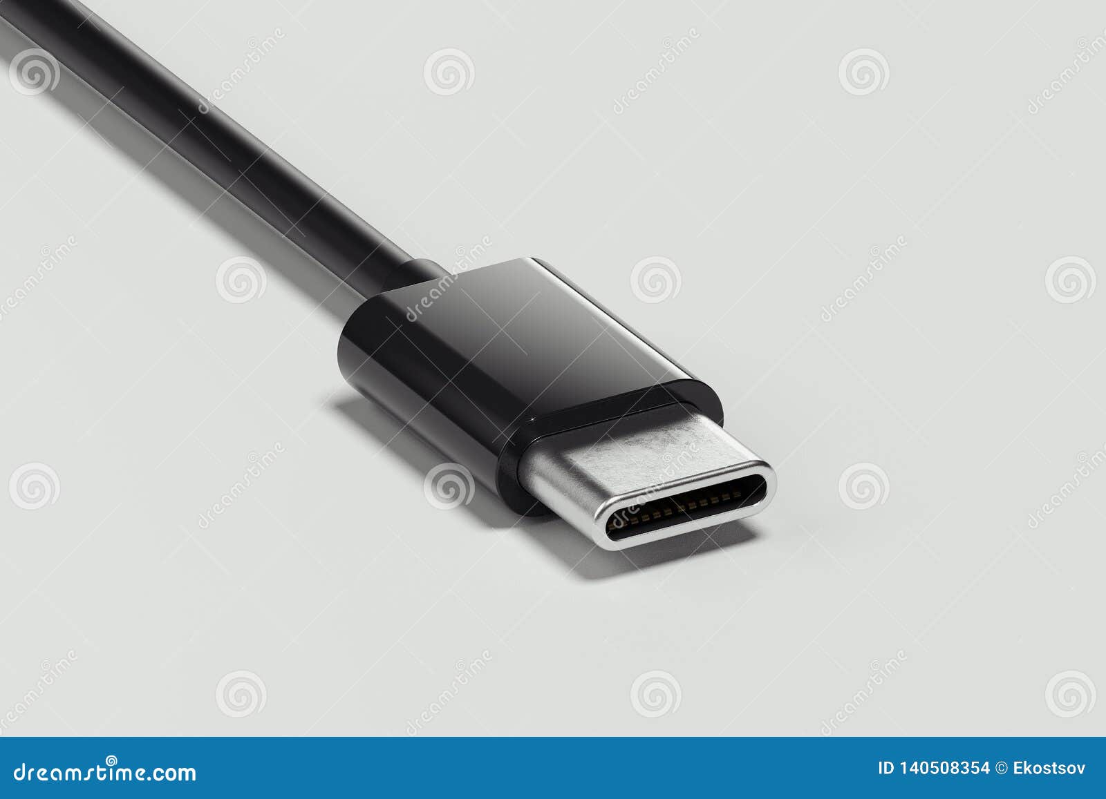 Black Realistic Usb Type C Cable Isolated on White Background. 3d ...