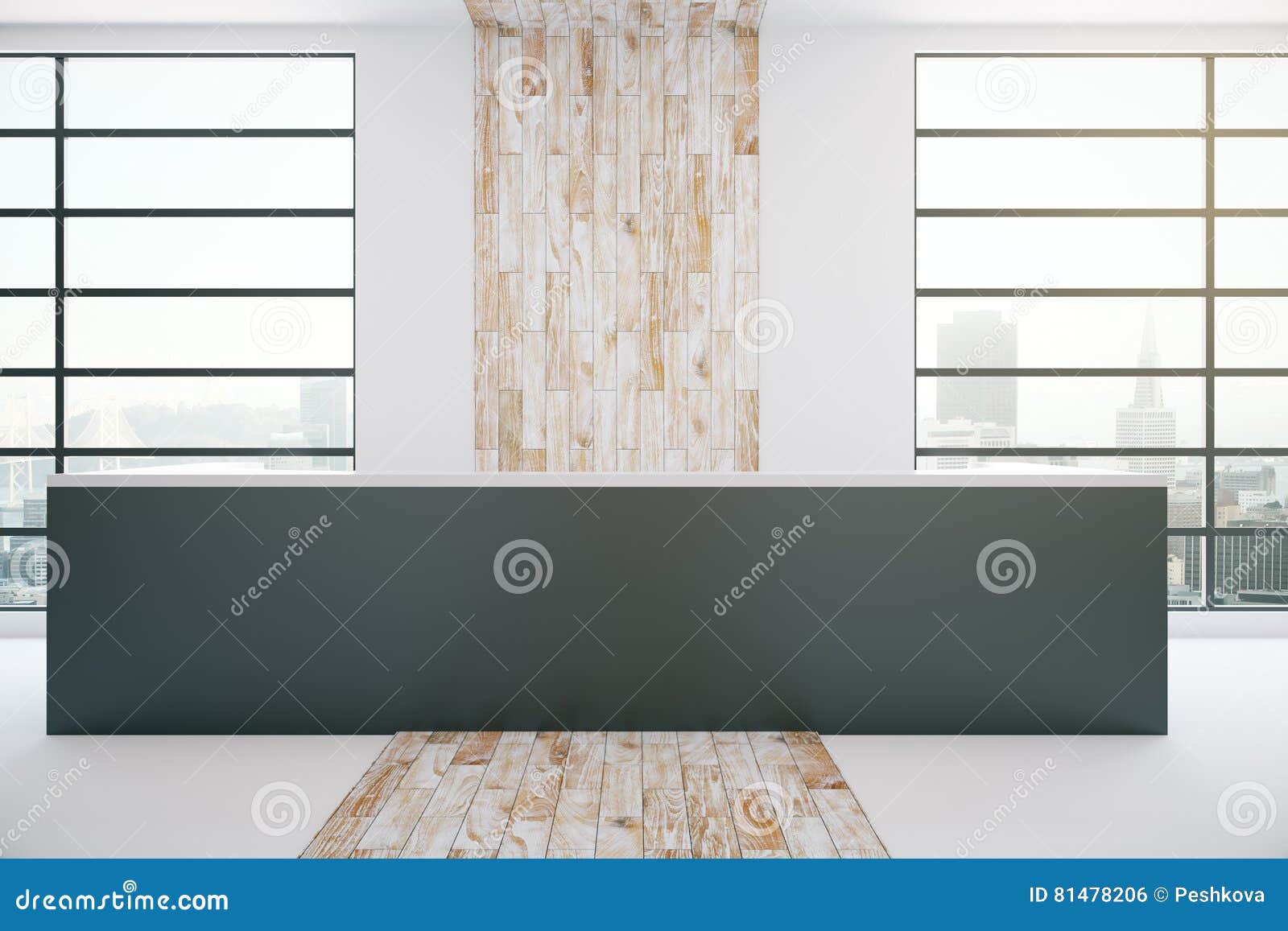 Black Reception Desk in Wooden Interior Stock Illustration ...