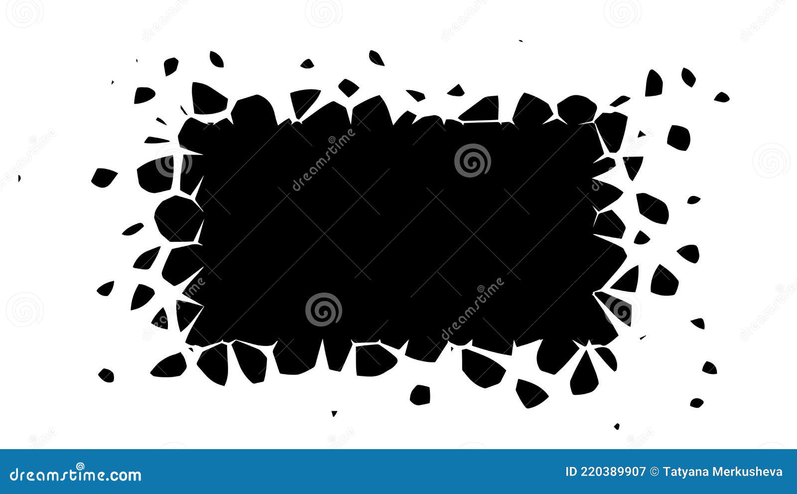 A Black Rectangle with Flying Fragments. Exploding Design Element with ...