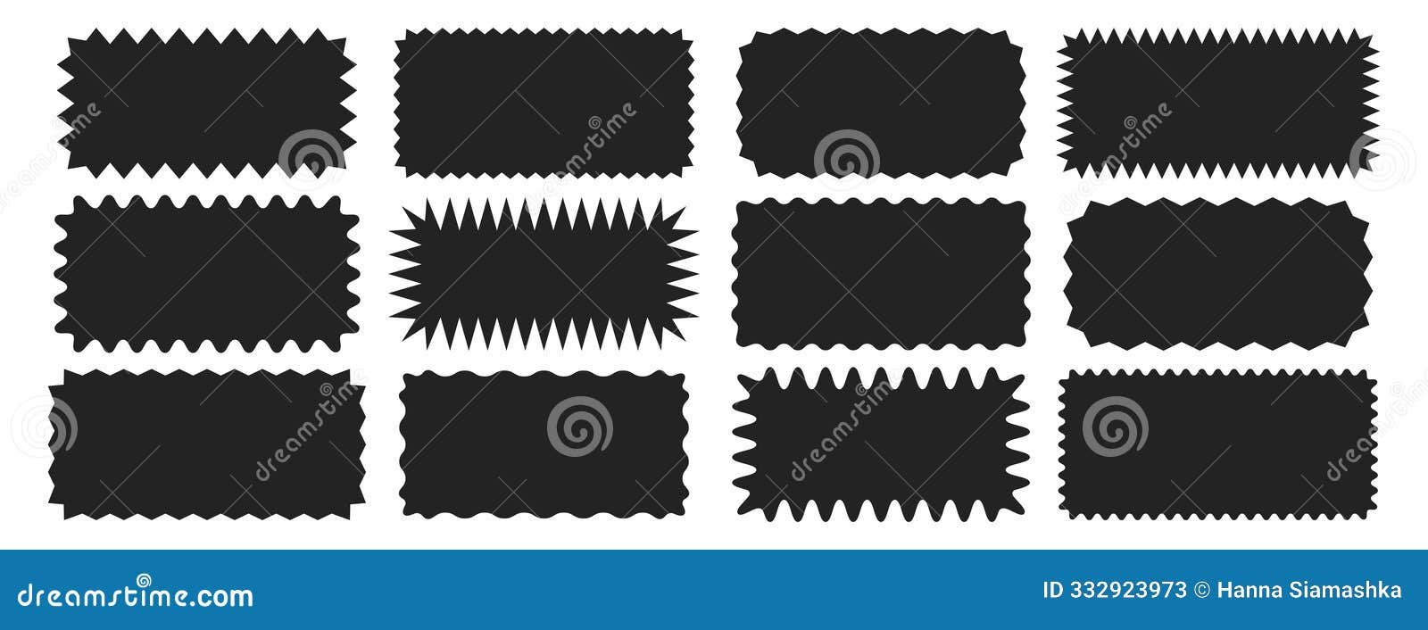 Black Rectangle Frames with Jagged Edges, Curved Badges with Wiggly ...