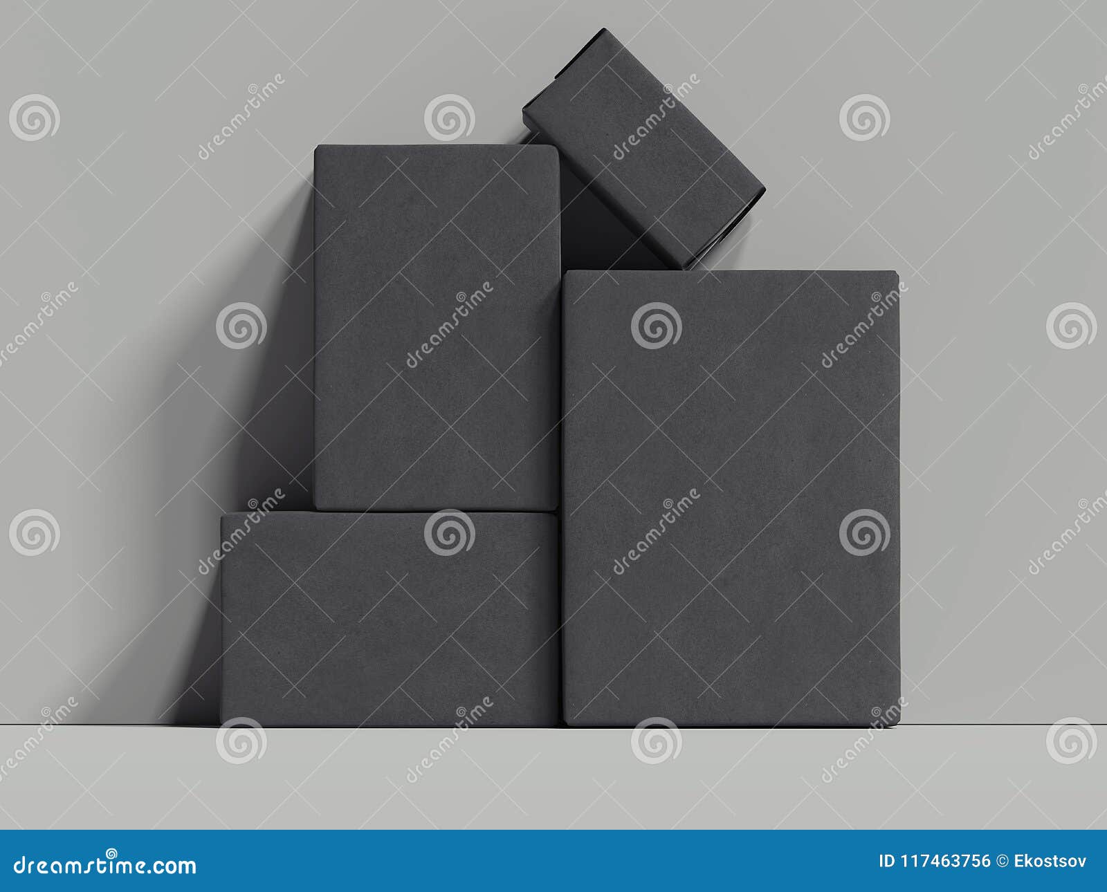 Black Rectangular Boxes Stand Next To the Grey Wall , 3d Rendering ...