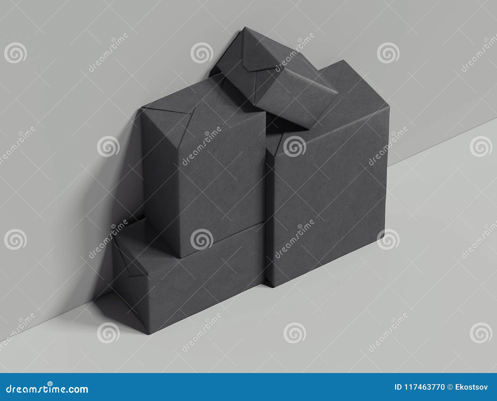 Black Rectangular Boxes Stand Next To the Grey Wall , 3d Rendering ...