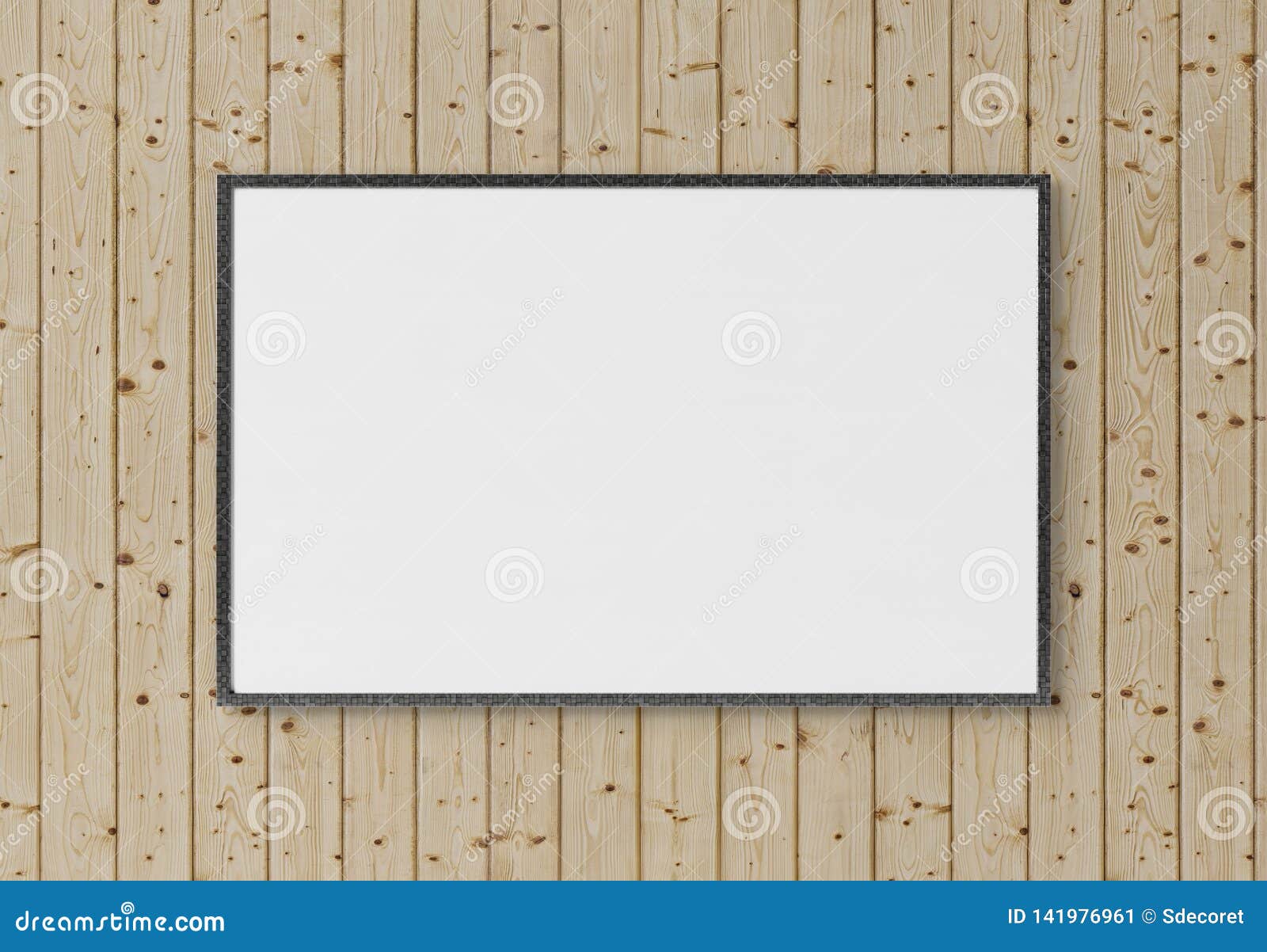 Black Rectangular Horizontal Frame Hanging on a White Wall Mockup 3D ...