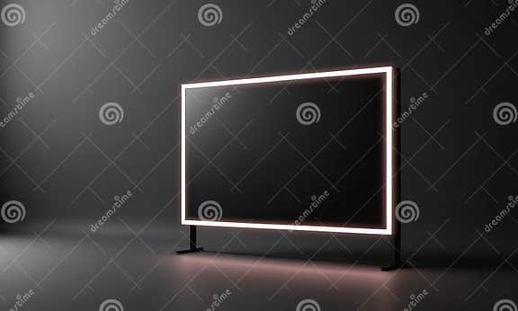Black Rectangular Screen with White Border is Illuminated by Single ...