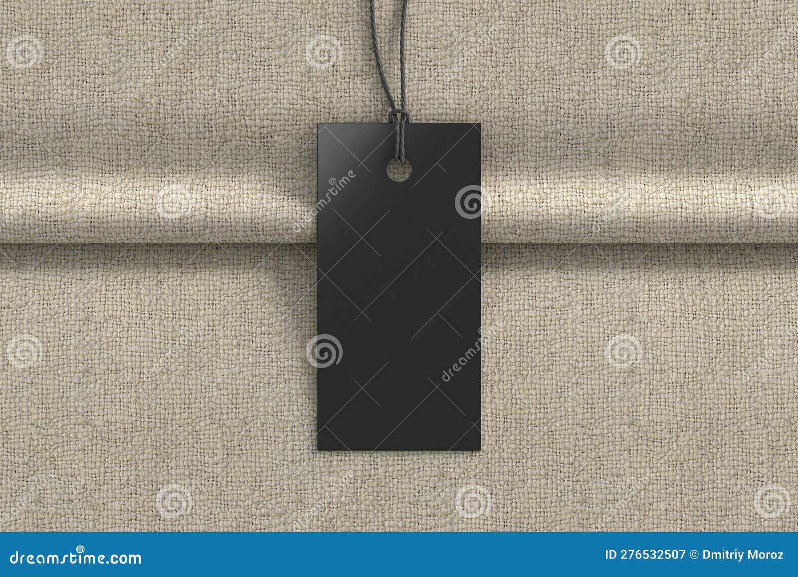 Black Rectangular Tag Mockup on Fabric Background. View Directly Above ...