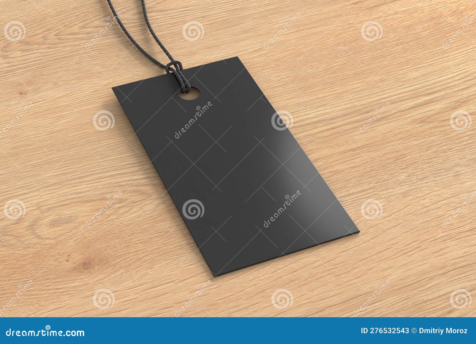 Black Rectangular Tag Mockup on Wooden Background. Side View Stock ...