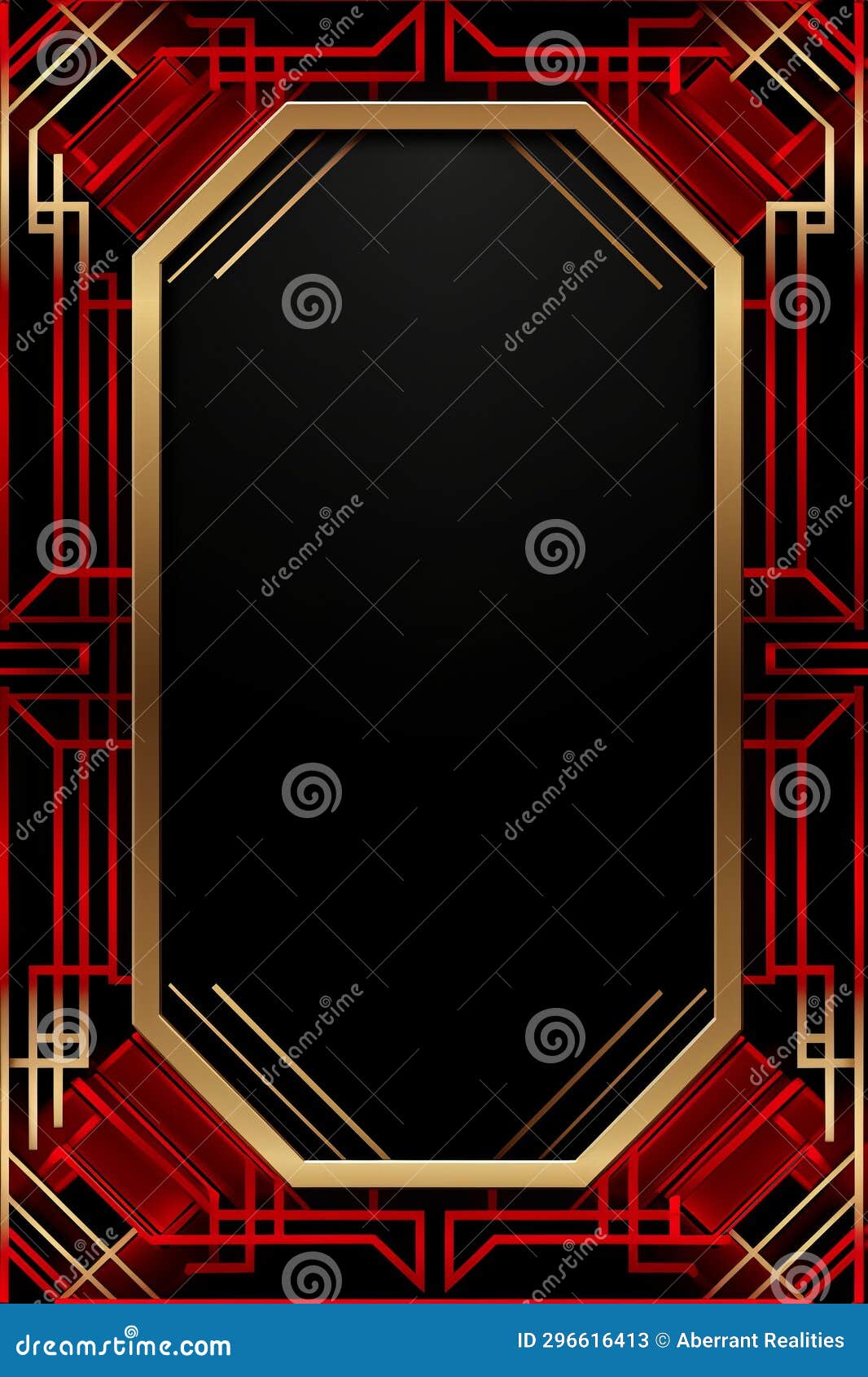 A Black and Red Art Deco Frame with a Gold Border Stock Illustration ...