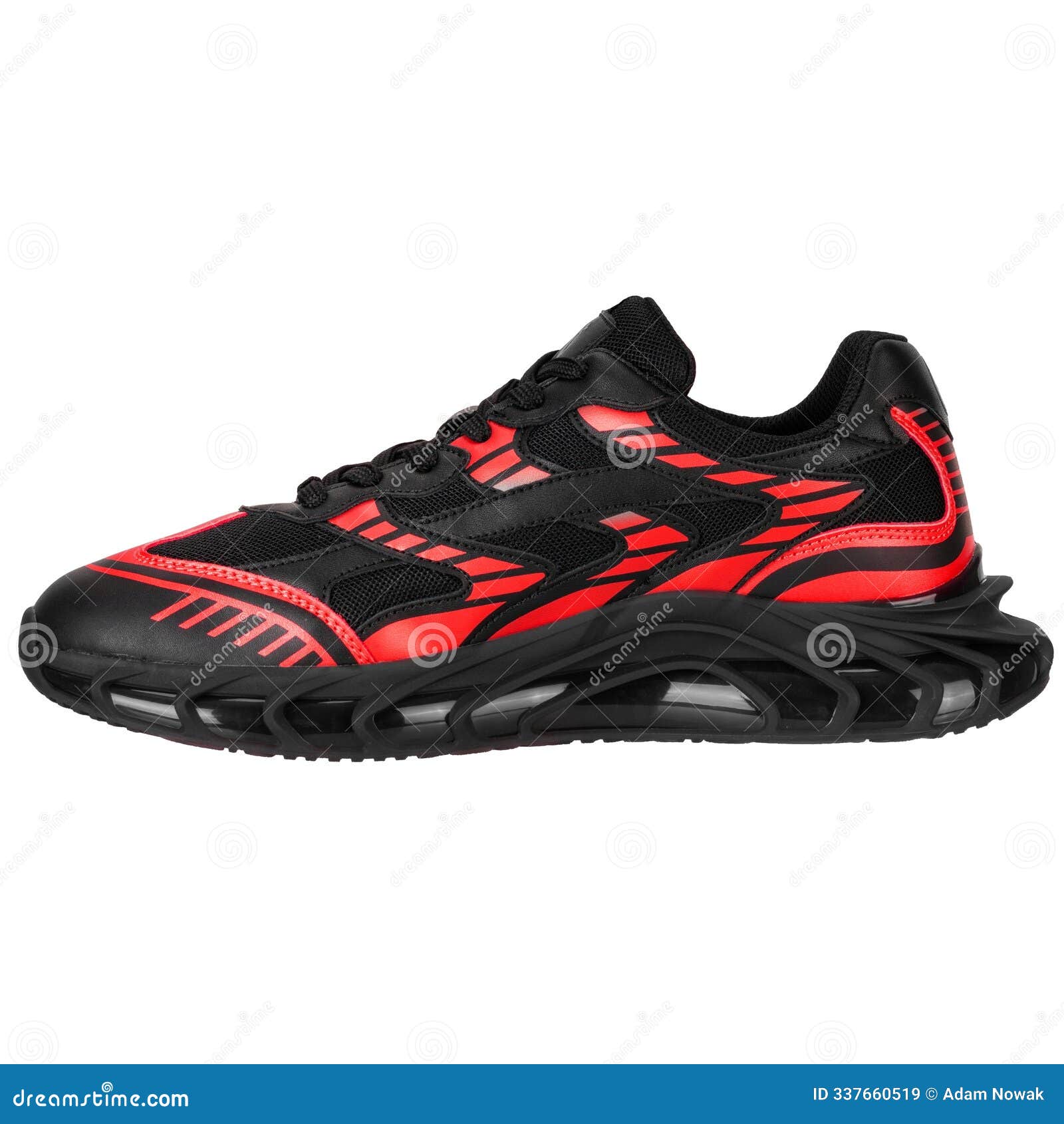 Black and Red Athletic Shoe Side View Stock Image - Image of breathable ...