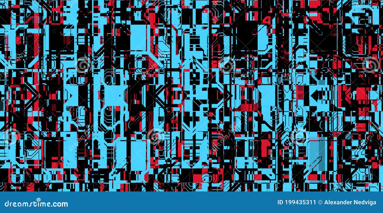 Black Red Blue Techno Lines Glitch Art Backdrop. Distorted Geometric ...