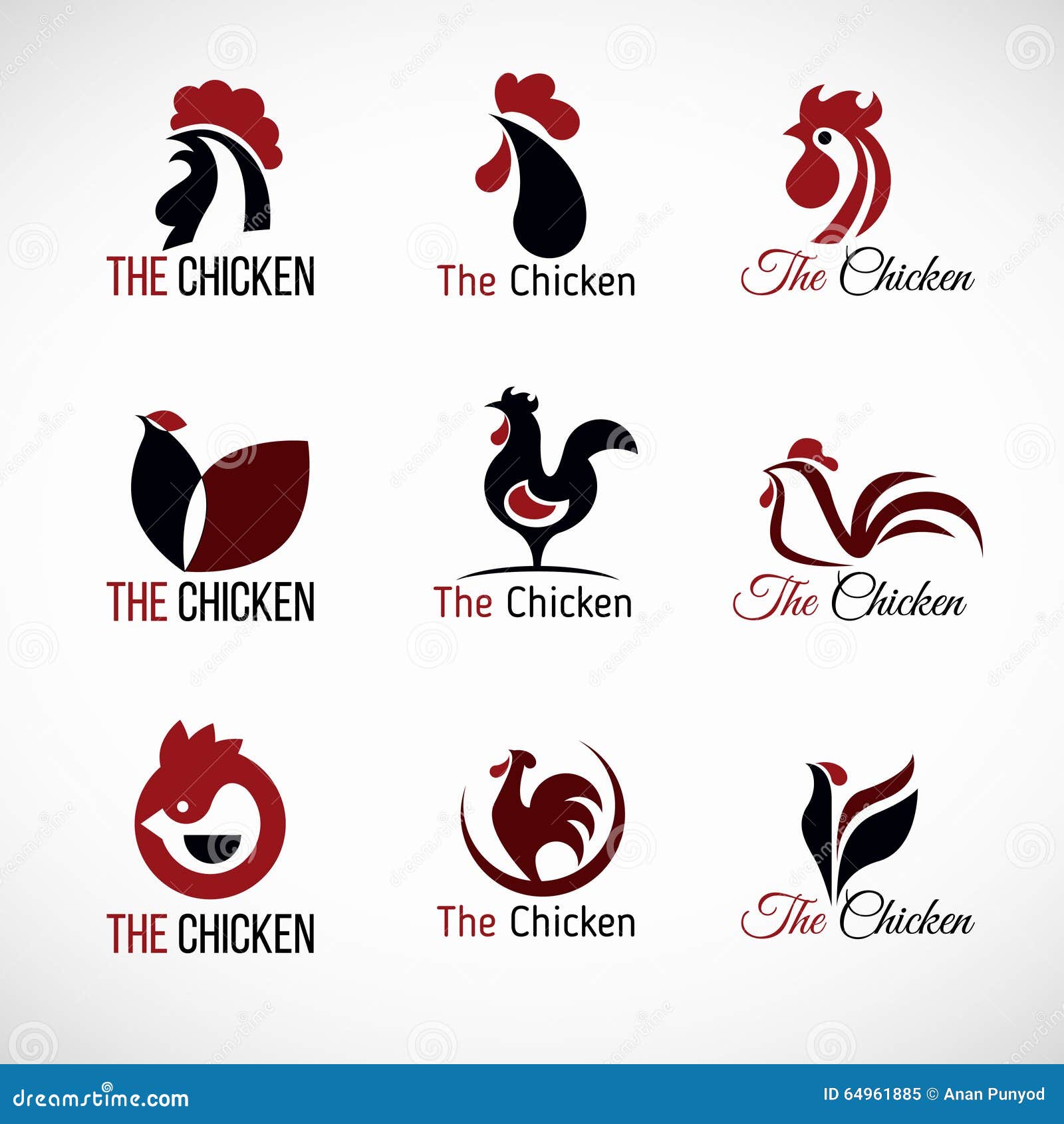 Black Red and Brown Chicken Logo Vector Set Design Stock Vector ...