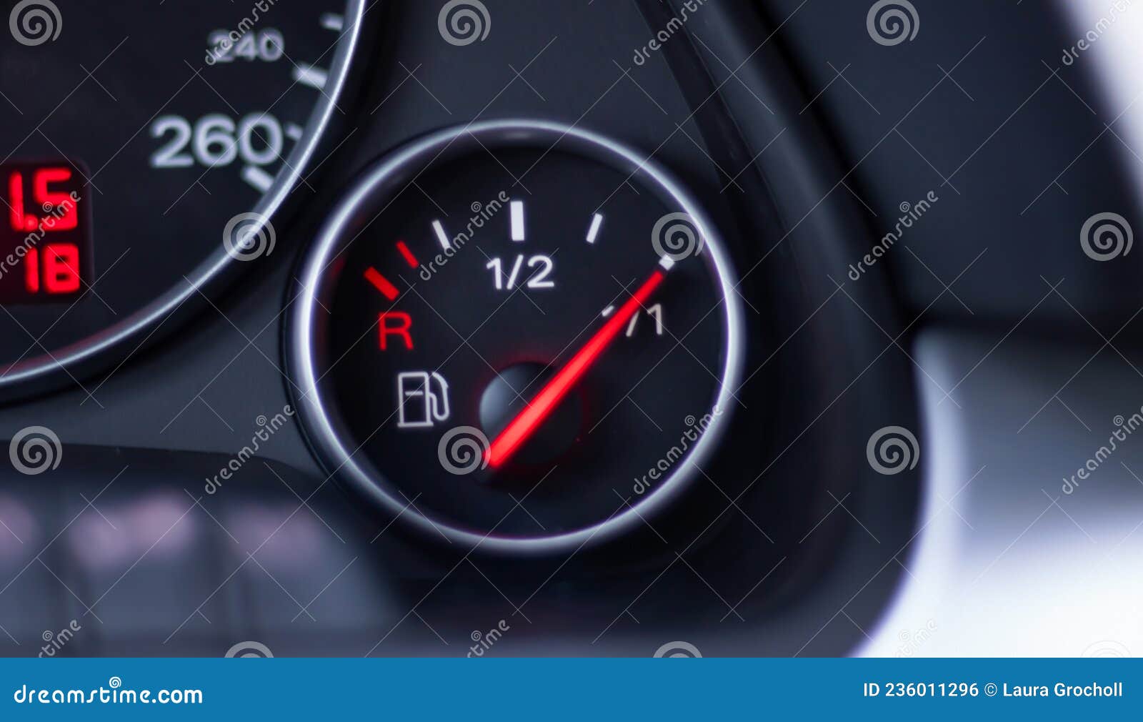 Black Red Car Dashboard Fuel Indicator Stock Photo - Image of ...