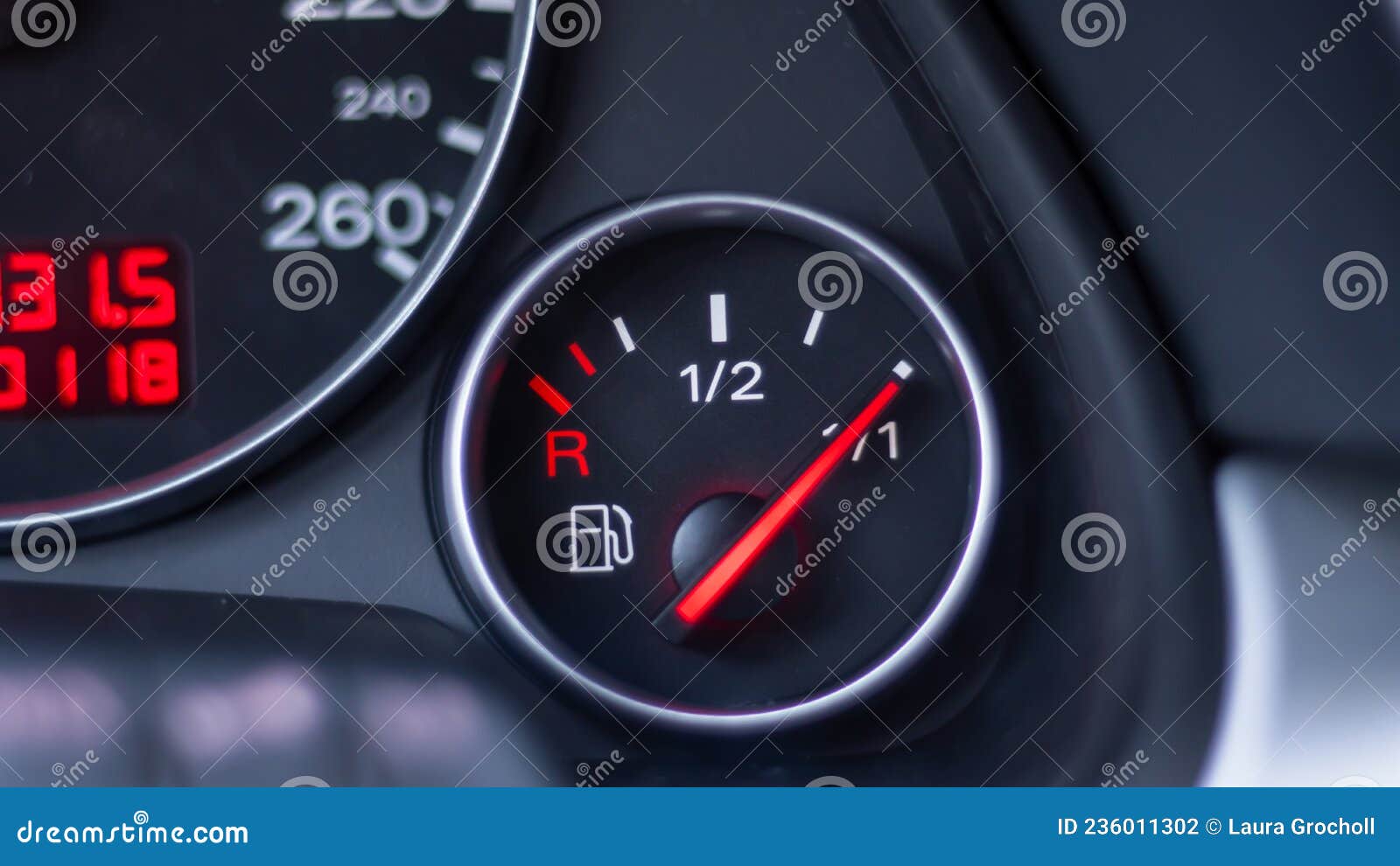Black Red Car Dashboard Fuel Indicator Stock Photo - Image of auto ...