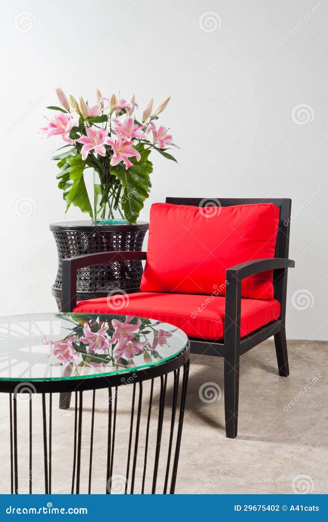 Black Red Chair and Side Table Stock Photo - Image of gray, black: 29675402