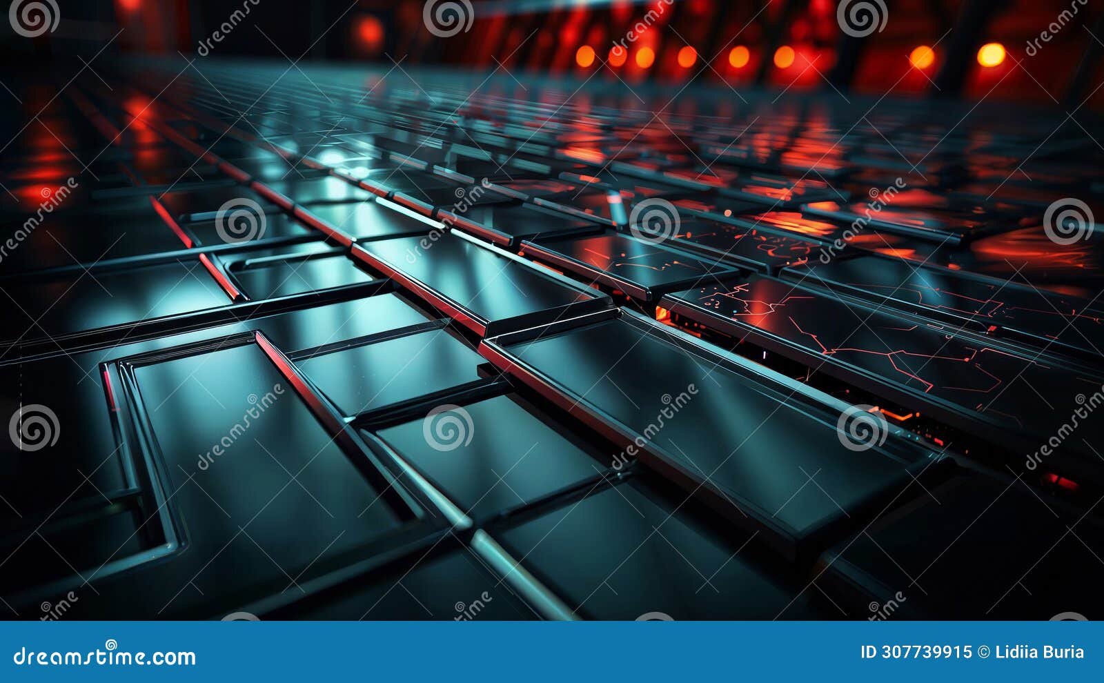 Quantum Computer: a Cyber Background with a Black and Red Computer and ...