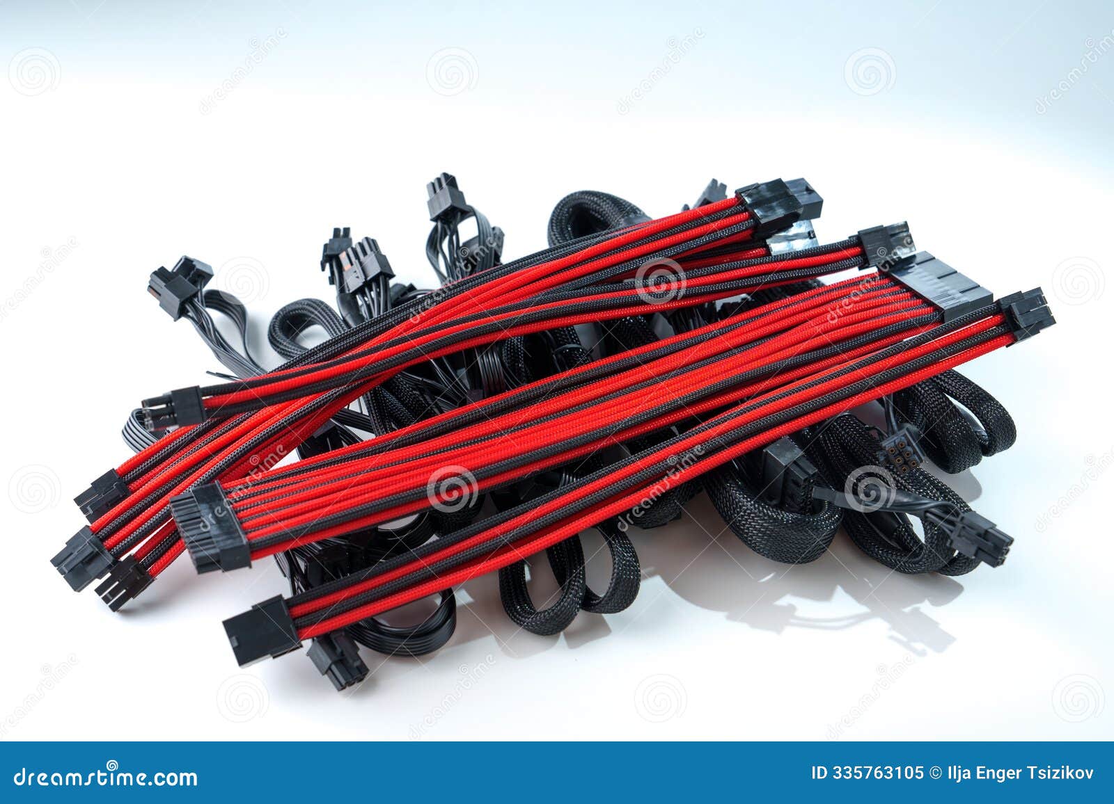 Black and Red Computer Power Cable Isolated on White Background with ...