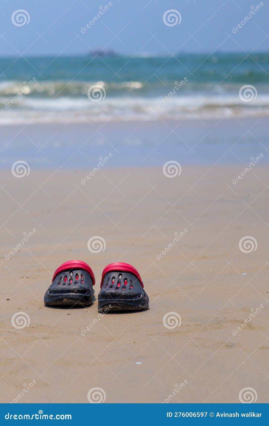 The Black and Red Crooks Sleepers Left on the Beach with Waves in the ...