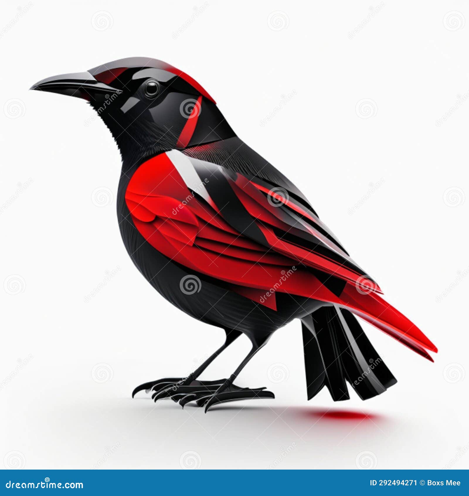 Black and Red Crow on a White Background. 3d Rendering Stock ...